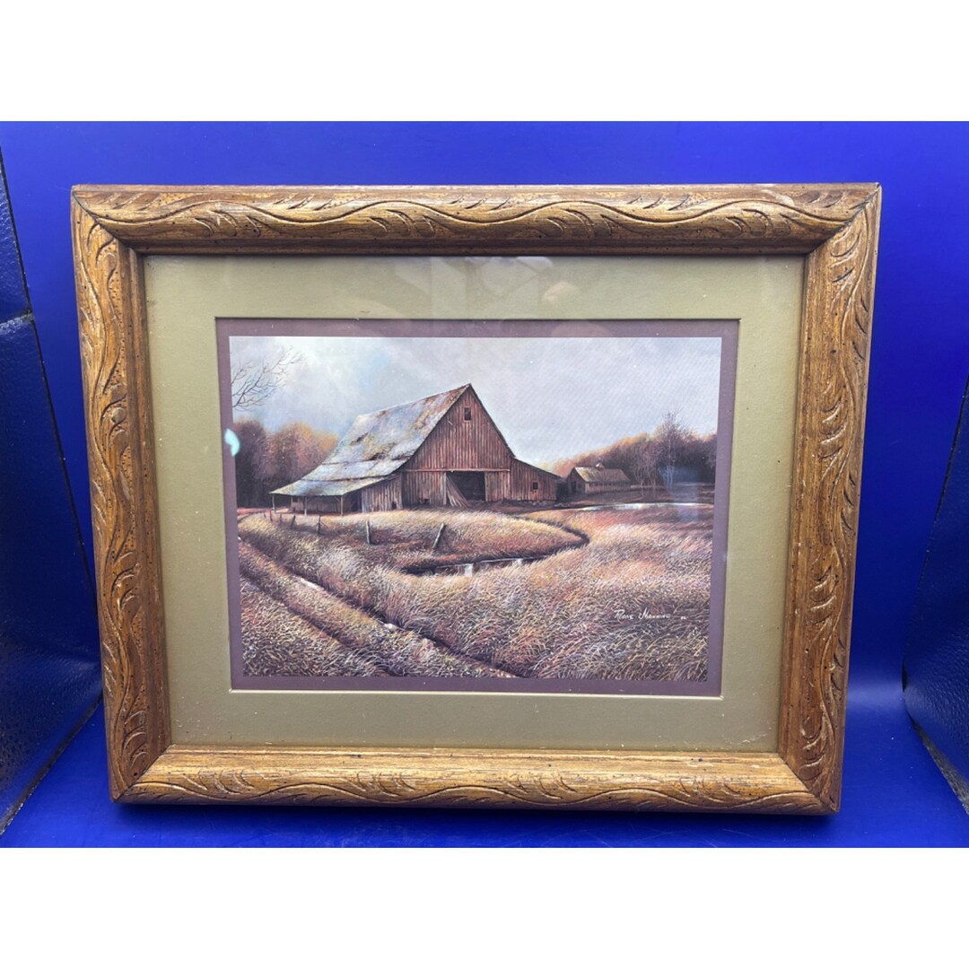 Ruane Manning Signed Farm Barn Landscape Print Carved Wood Frame 1982 ...