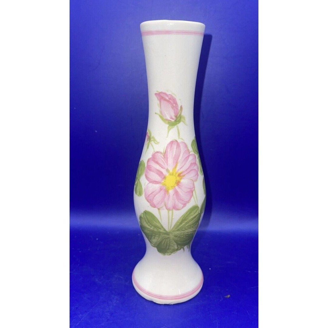 1981 FTDA 8 Inch Pink Flower Porcelain Hand Painted Bud Vase Secia ...