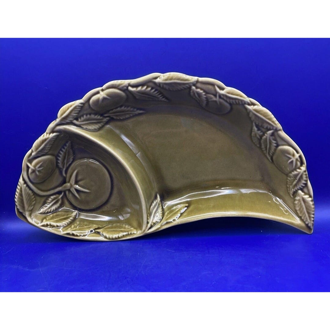 Vintage Olive Green Ceramic Divided Relish Snack Dish Belmar California ...