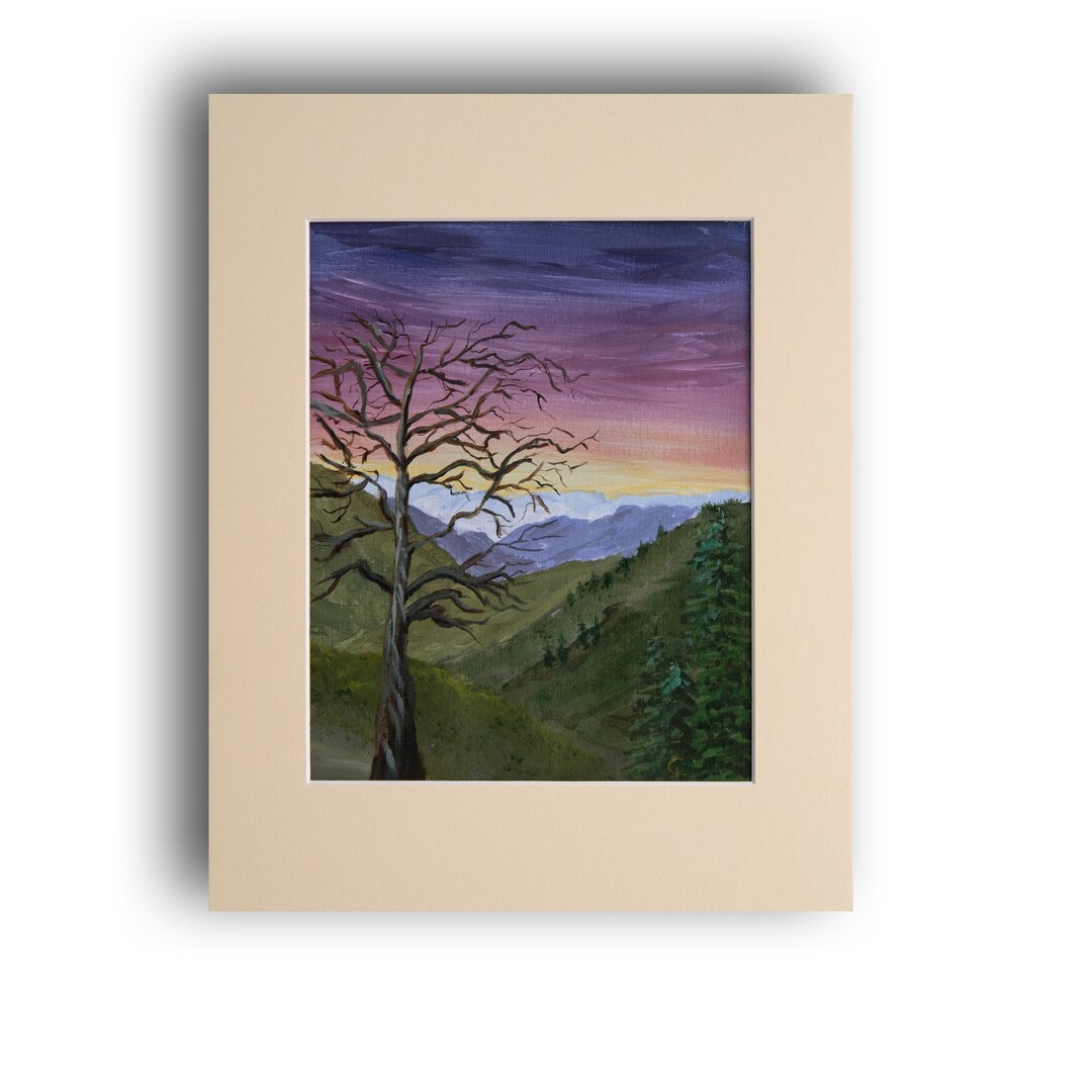 Blue Ridge Mountains Sunset Fine Art Original Matted Acrylic Painting ...
