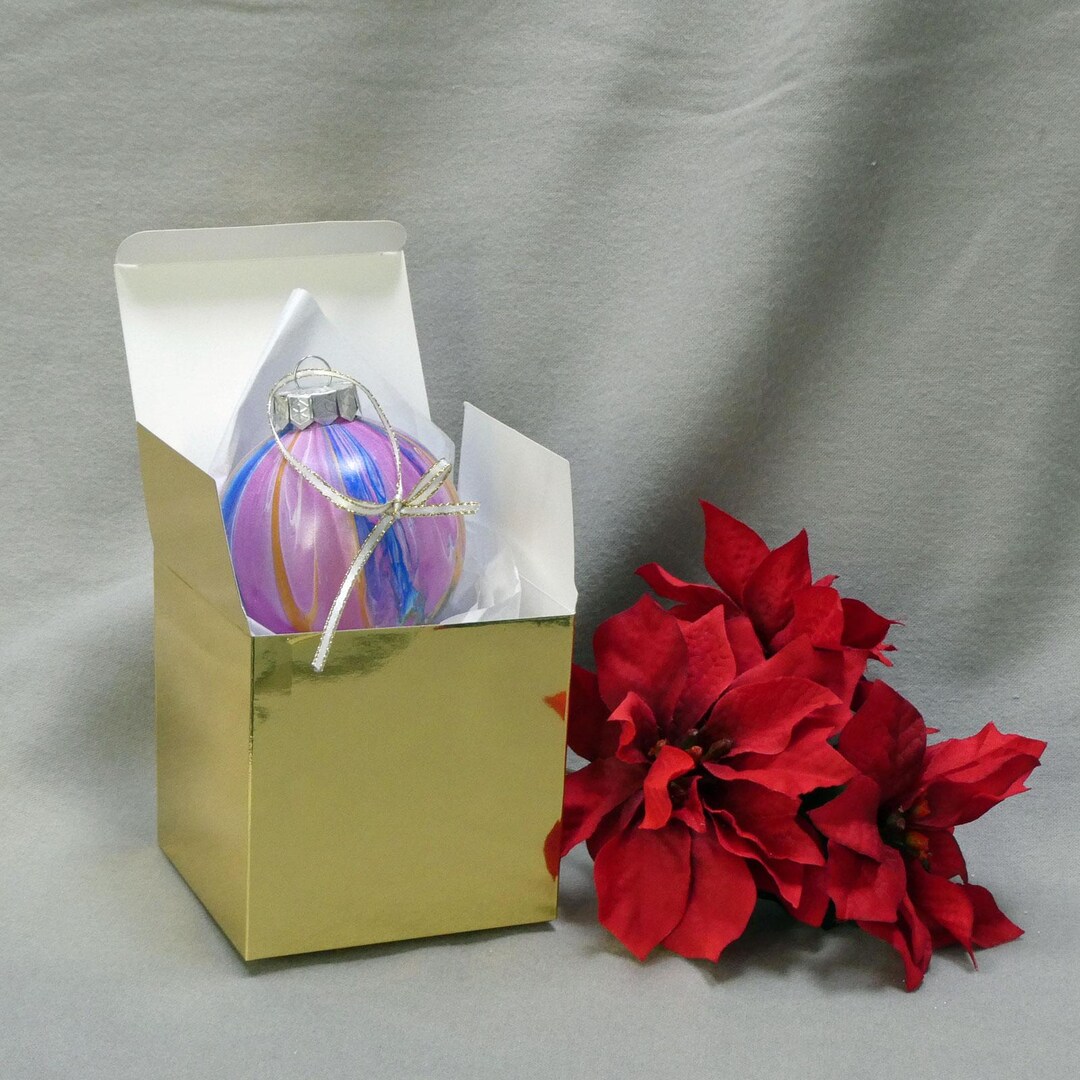 Acrylic Pour Ornament Hand Painted Shatterproof Large Pink, Blue, White ...