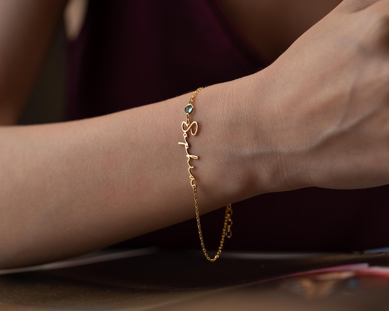 Name Bracelet With Birthstone Personalized Handwriting Name Bracelet ...