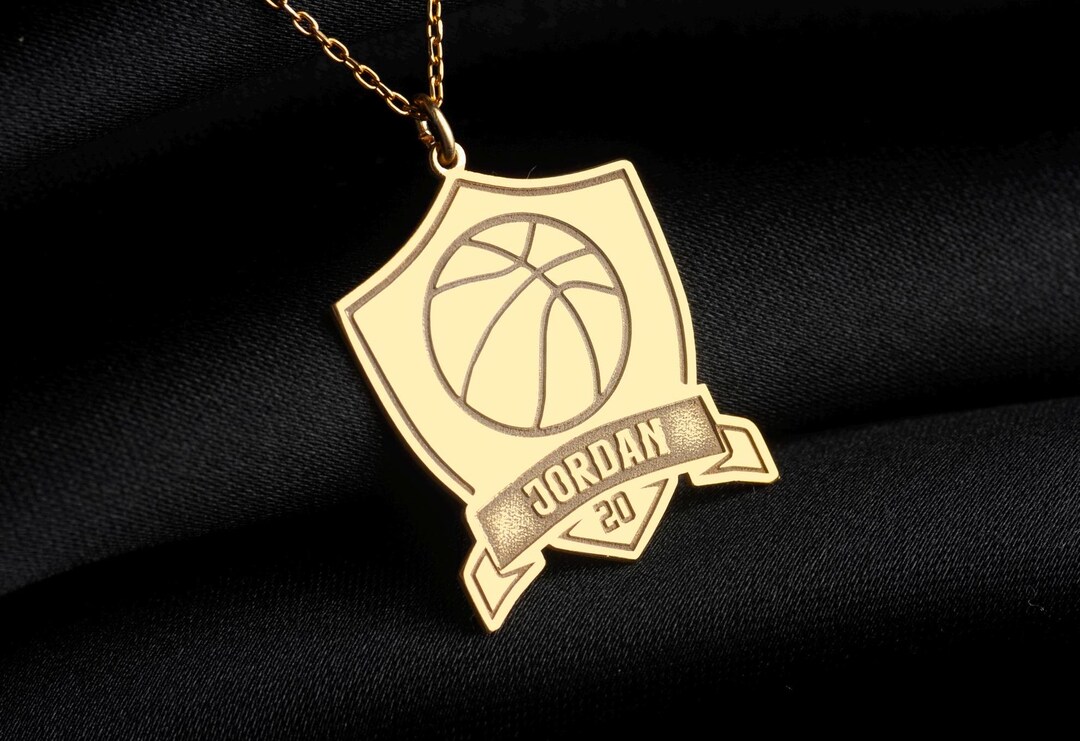 14K Solid Gold Basketball Necklace, Personalized Basketball NBA Pendant ...