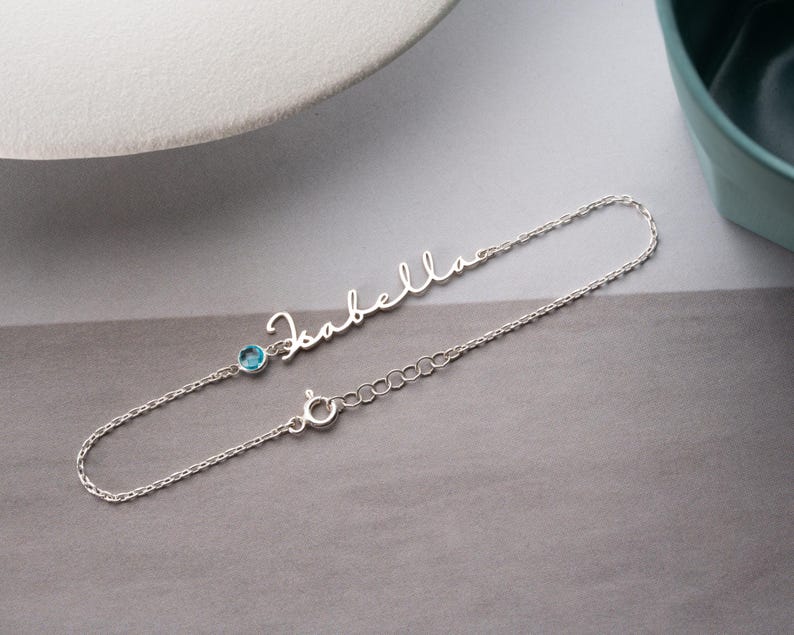 Name Bracelet With Birthstone Personalized Handwriting Name Bracelet ...