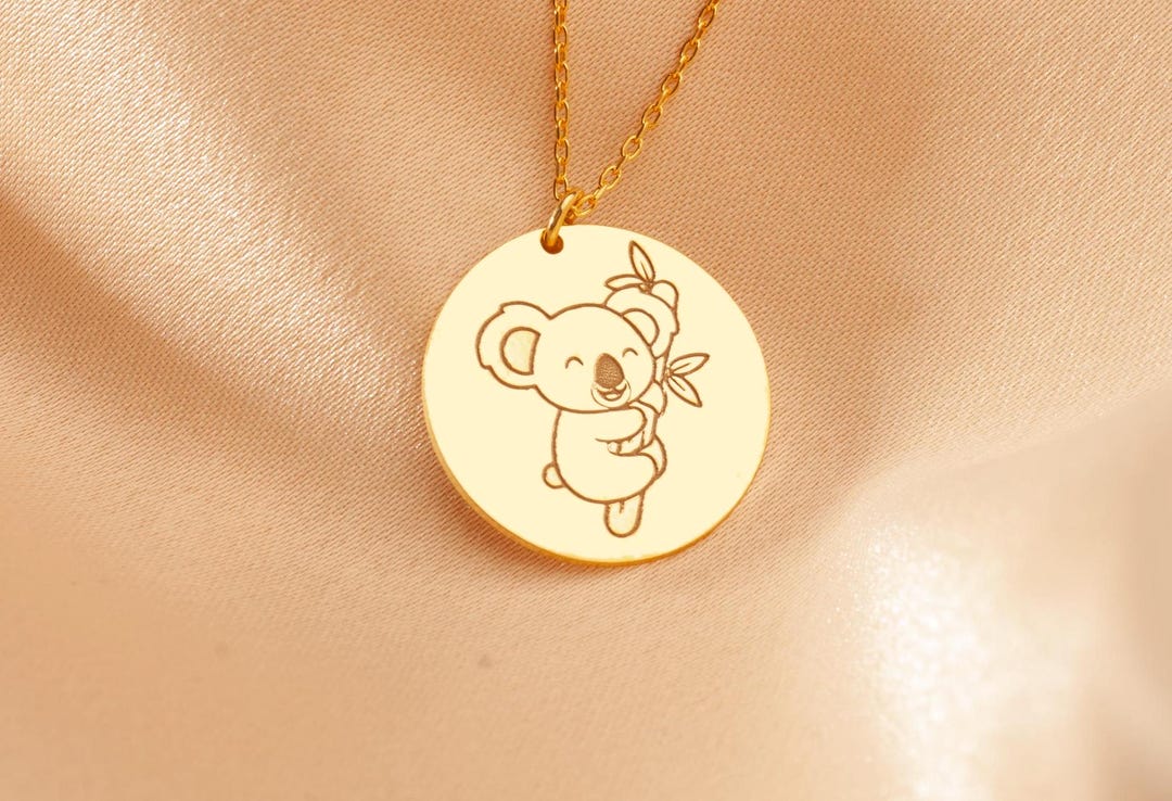14K Solid Gold Koala Medallion Necklace, Personalized Koala Bear ...