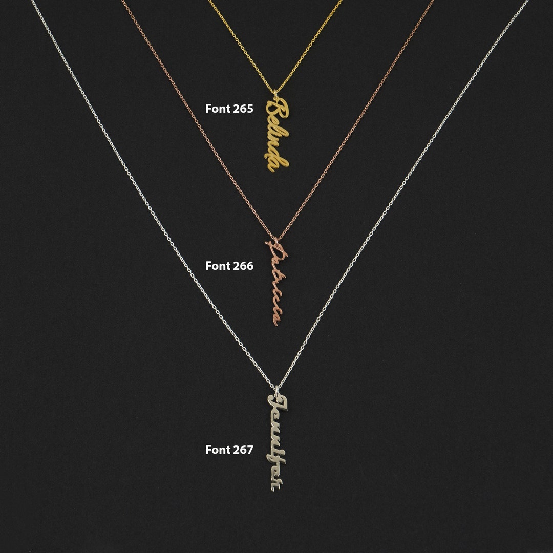 Vertical Name Necklace in Sterling Silver, Cursive Name Jewelry, Custom ...