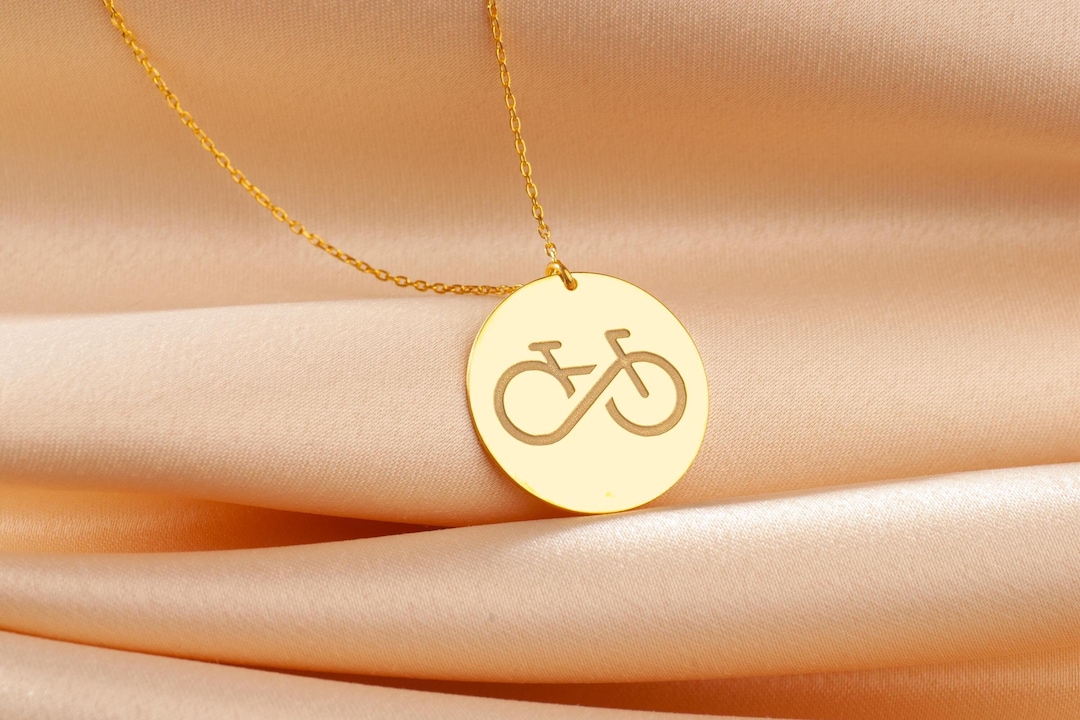 14K Solid Gold Bike Medallion Necklace, Personalized Bicycle Pendant ...