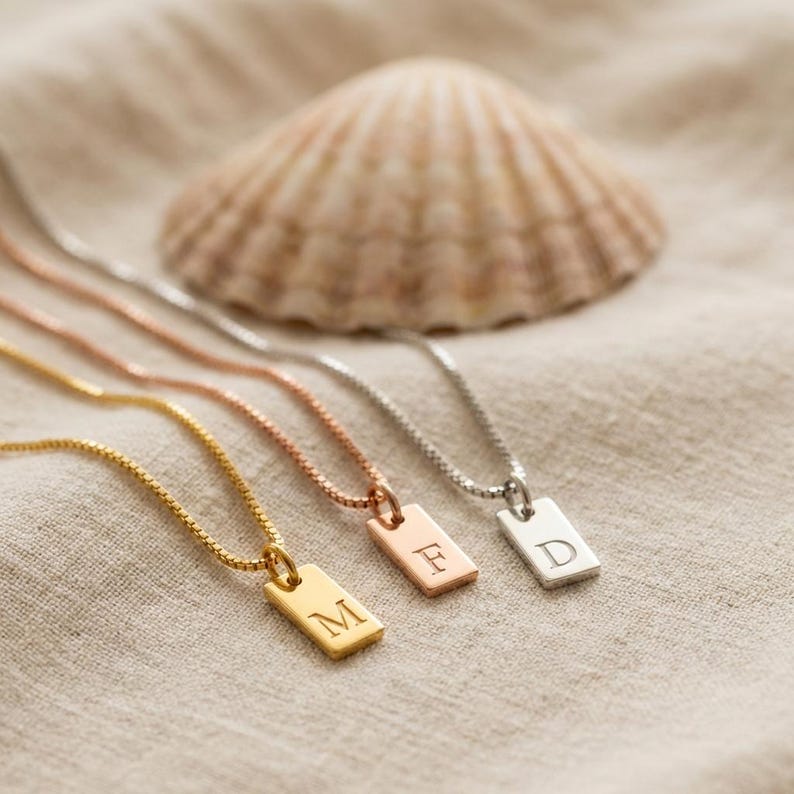 Engraved Letter Tag Necklace Initial Pendant With Box Chain Tiny ...