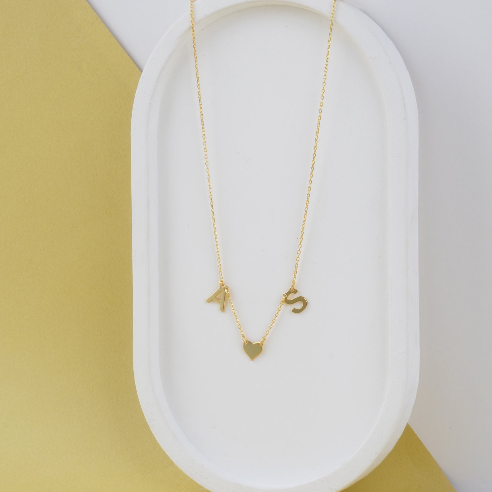 Double Initial Necklace With Heart, Couple Heart Necklace, Couple ...