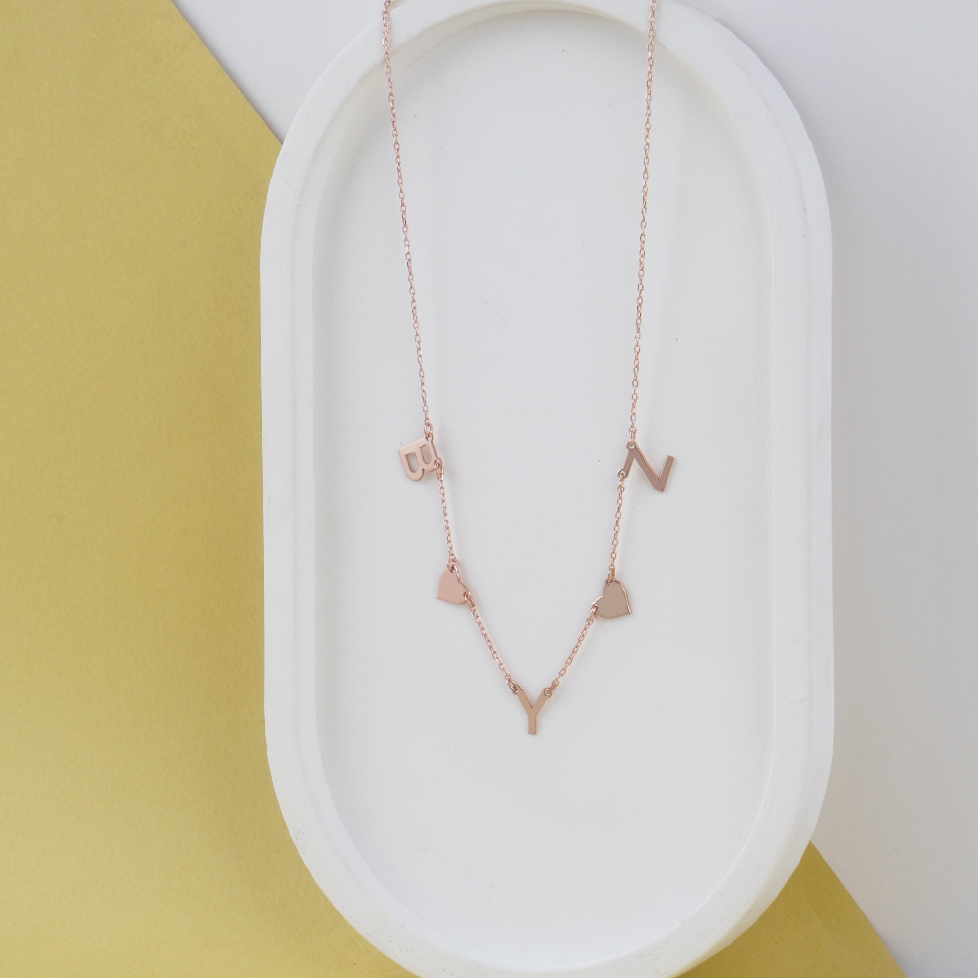 Double Initial Necklace With Heart, Couple Heart Necklace, Couple ...