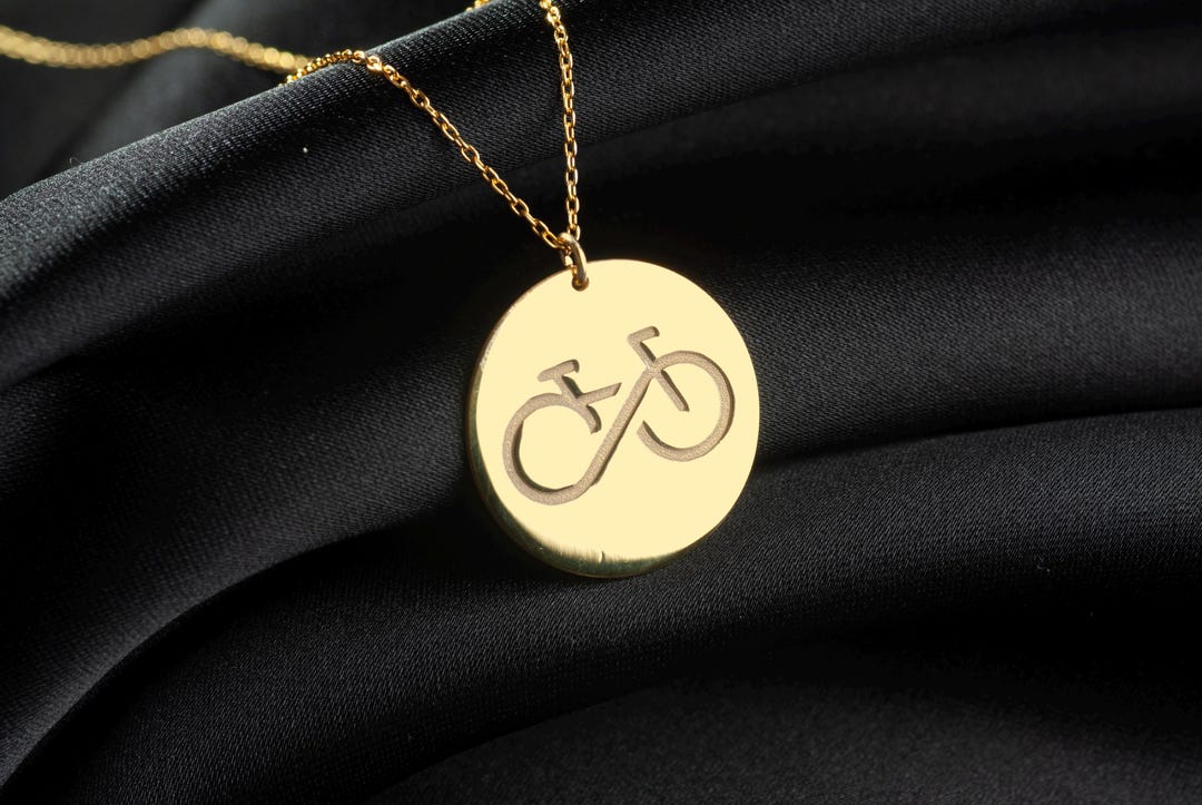 14K Solid Gold Bike Medallion Necklace, Personalized Bicycle Pendant ...