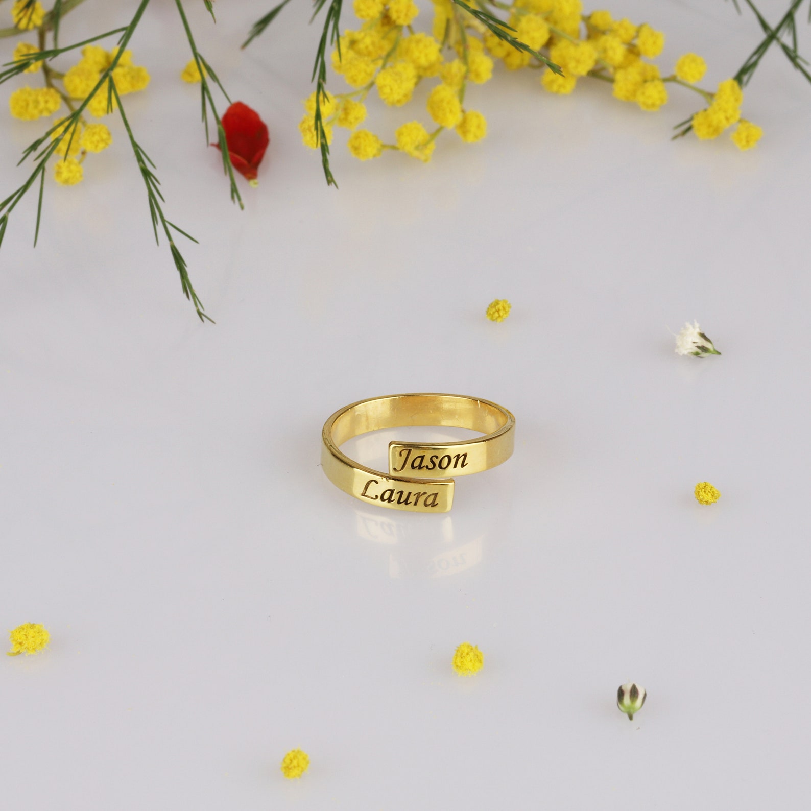 Engraved Double Name Ring Two Name Rings Personalized Names Couples ...