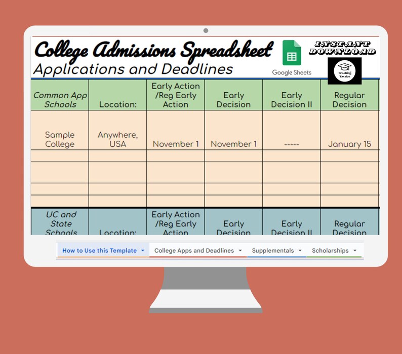 College Admissions Google Sheet Template - Etsy