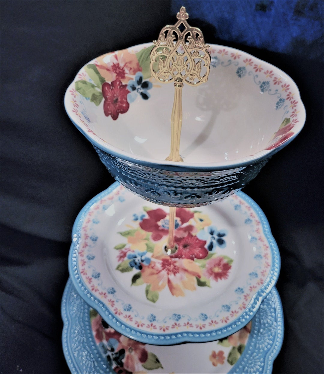 Pioneer Woman Wildflower Whimsy Tier Stand ULTRA HEAVY HARDWARE Popular ...