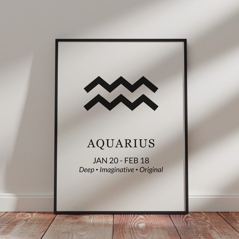 Aquarius Zodiac Poster, Printable Art, Personality Traits and Dates ...