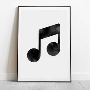 Music Note Poster, Music Note Wall Art Print, Black and White Music ...