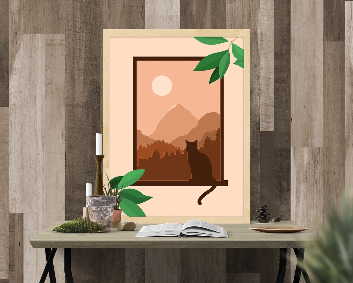 Cat Poster Sunset Poster Sunset Wall Art Cat Printable - Etsy