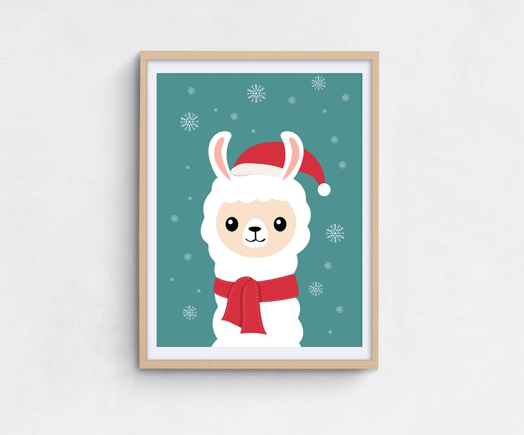 Christmas Llama Alpaca Printable, Christmas Cute Animal Alpaca Wall Art ...