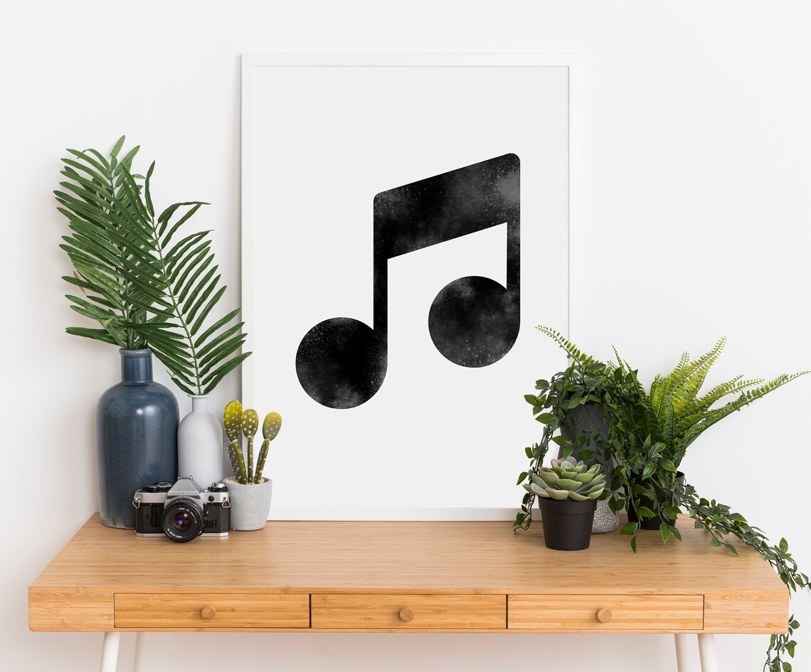 Music Note Poster Music Note Wall Art Print Black and White - Etsy