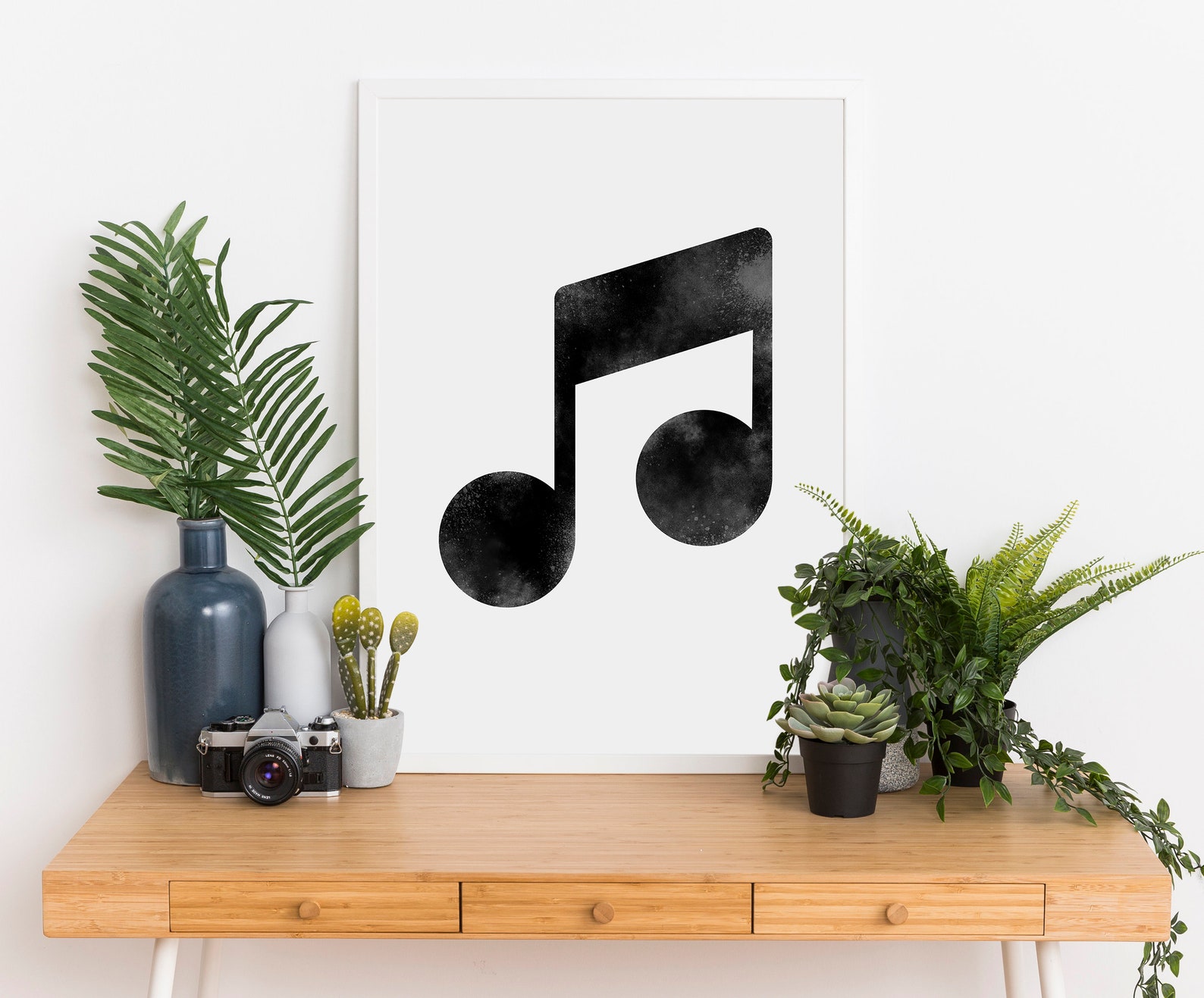 Music Note Poster, Music Note Wall Art Print, Black and White Music ...