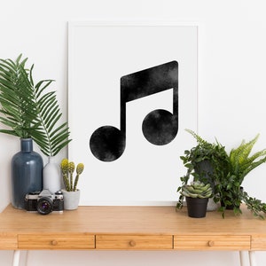 Music Note Poster, Music Note Wall Art Print, Black and White Music ...