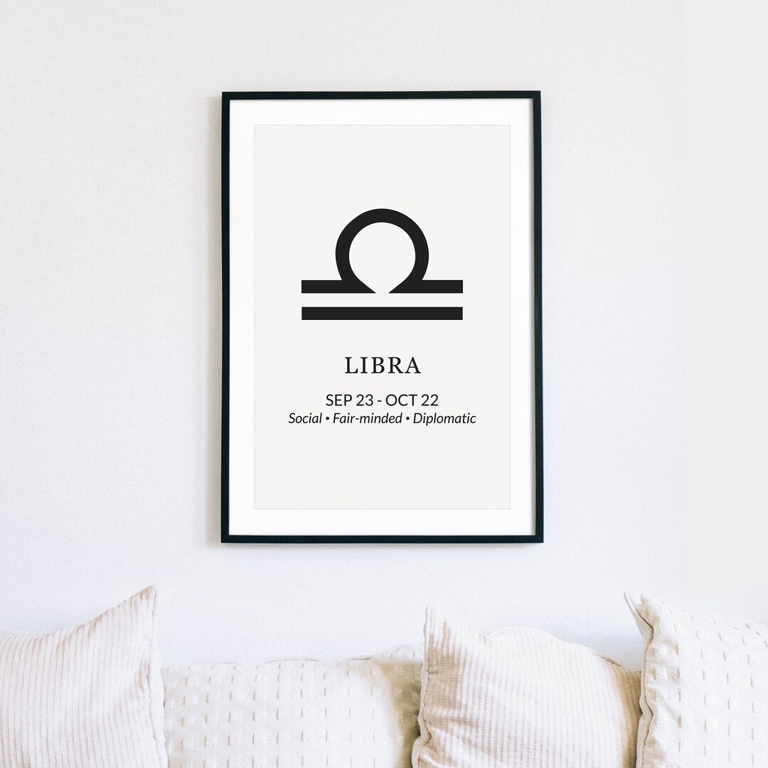 Libra Zodiac Sign Poster, Printable Art, Personality Traits and Dates ...