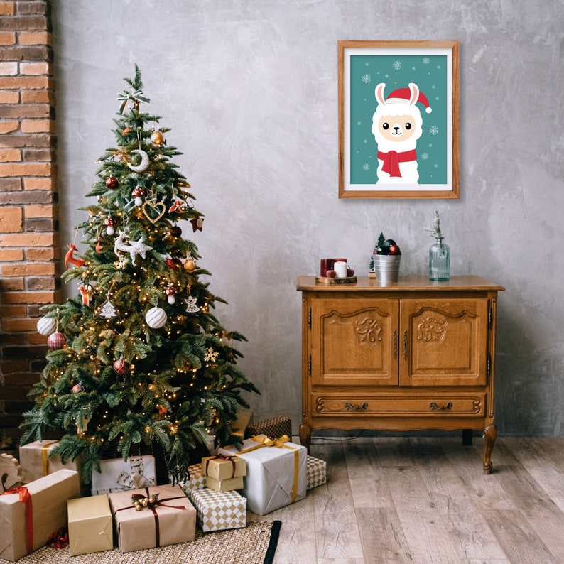 Christmas Llama Alpaca Printable, Christmas Cute Animal Alpaca Wall Art ...