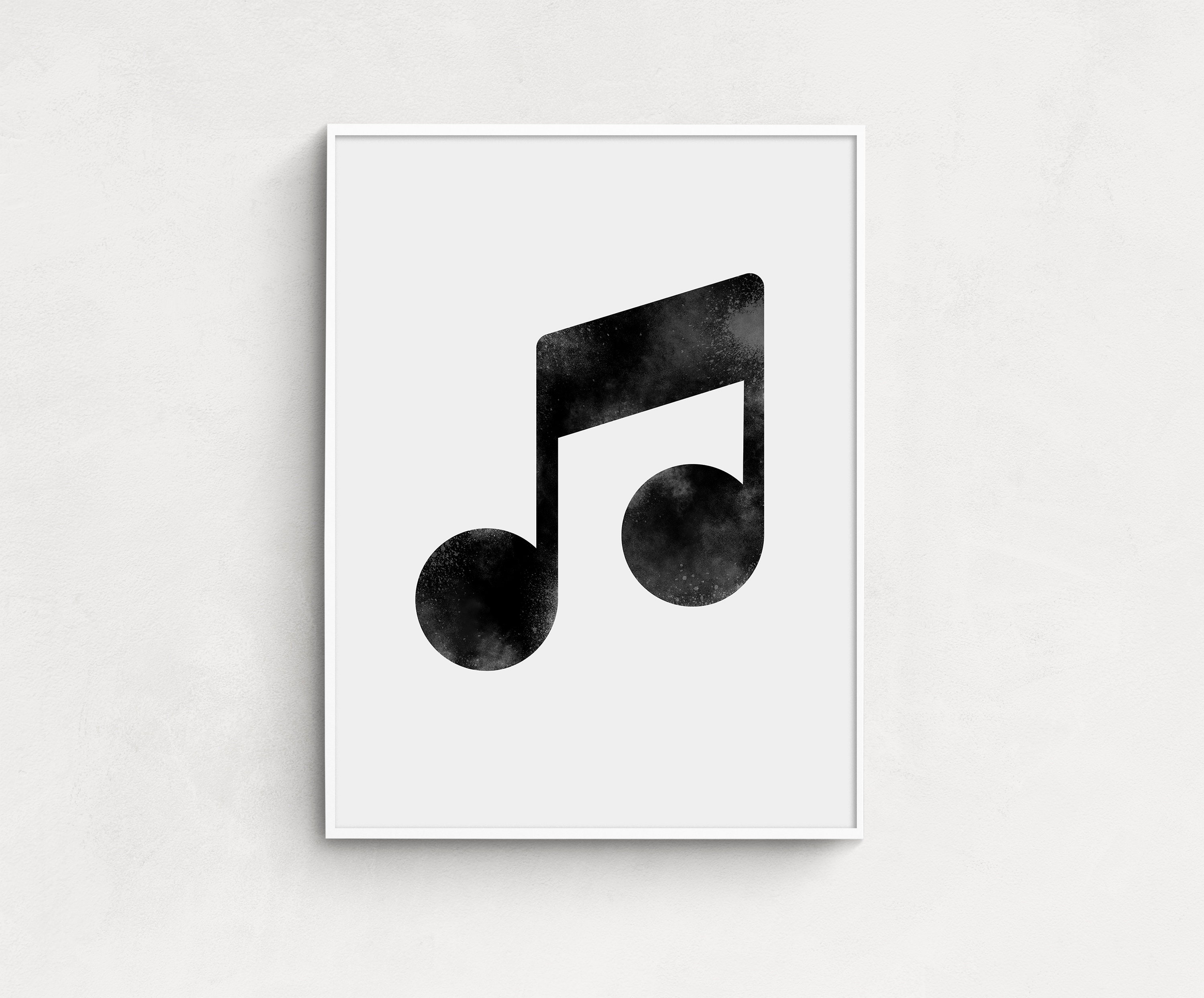 Music Note Poster, Music Note Wall Art Print, Black and White Music ...