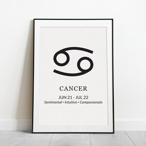 Cancer Zodiac Poster, Printable Art, Personality Traits and Dates ...