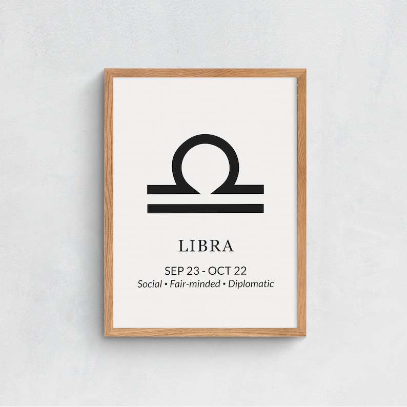 Libra Zodiac Sign Poster, Printable Art, Personality Traits and Dates ...