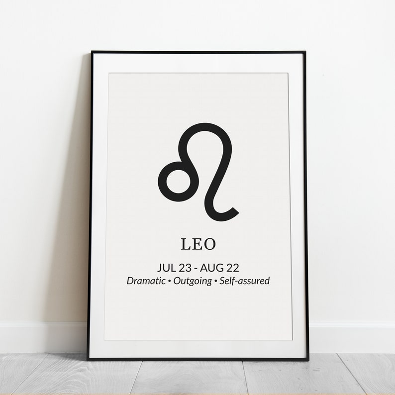 Leo Zodiac Sign Poster, Printable Art, Personality Traits and Dates ...