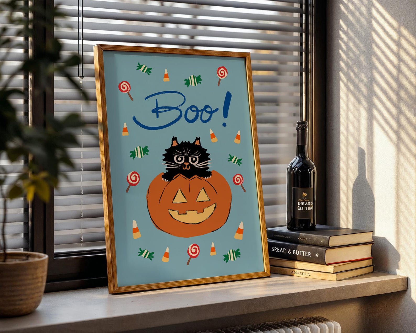 Boo! Black Cat in Pumpkin – Halloween Wall Art Print - Etsy