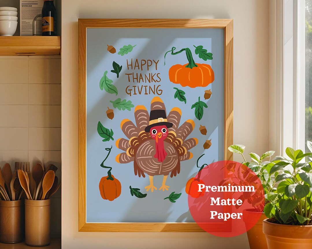 Happy Thanksgiving Turkey Wall Art – Cute Pilgrim Turkey With Pumpkins ...
