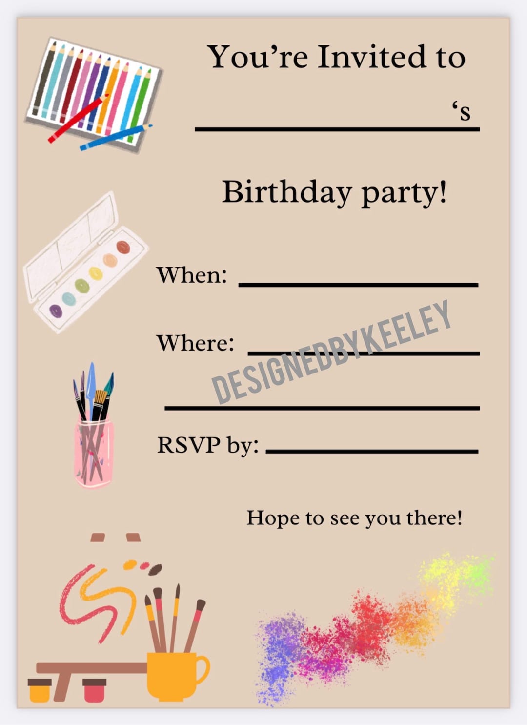 Kid’s Art Party Invitation - Etsy