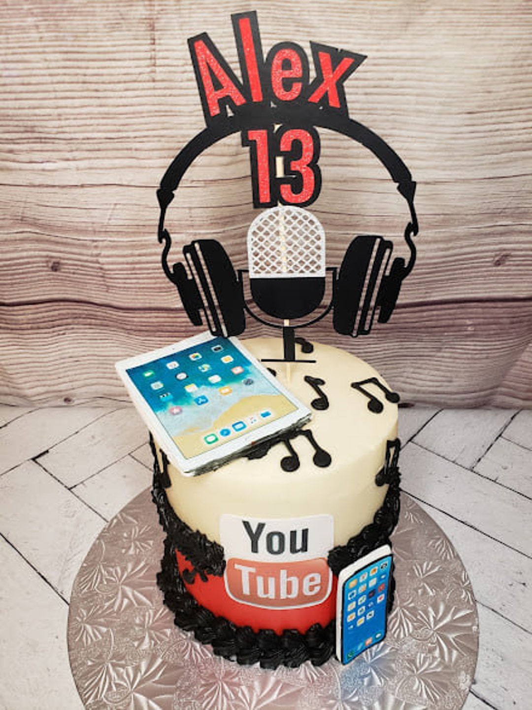 Customized DJ Podcast Gamer Influencer Microphone and Headset Birthday Celebration Cake Topper in Various Colors and Sizes. Etsy