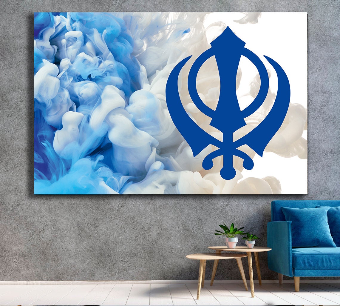 Sikh Khanda Canvas Wall Art Blue Clouds Paint Splash & - Etsy
