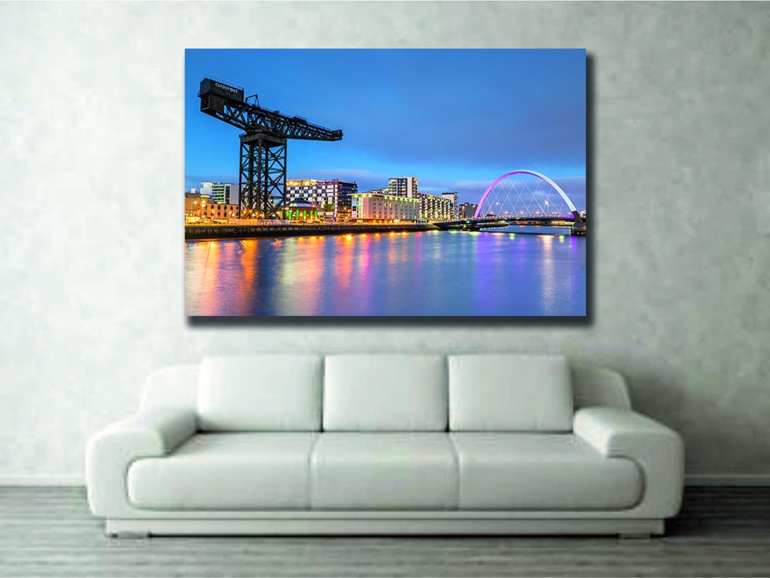 Glasgow Skyline at Night Wall Art, Scottish Cityscape Canvas Print ...