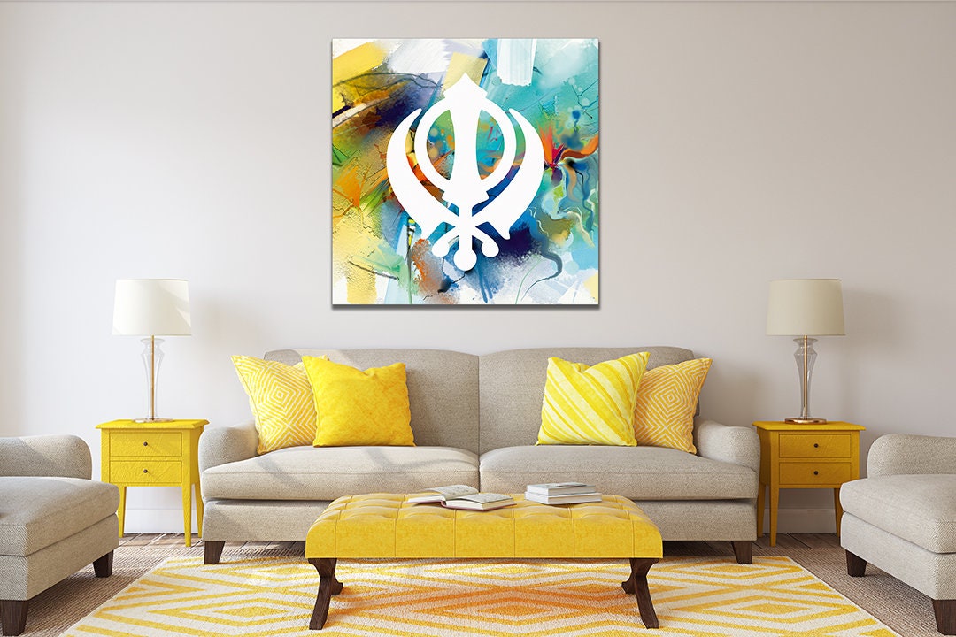 Colourful Brushstroke Khanda Sikh Interior Framed Picture Poster Wall ...