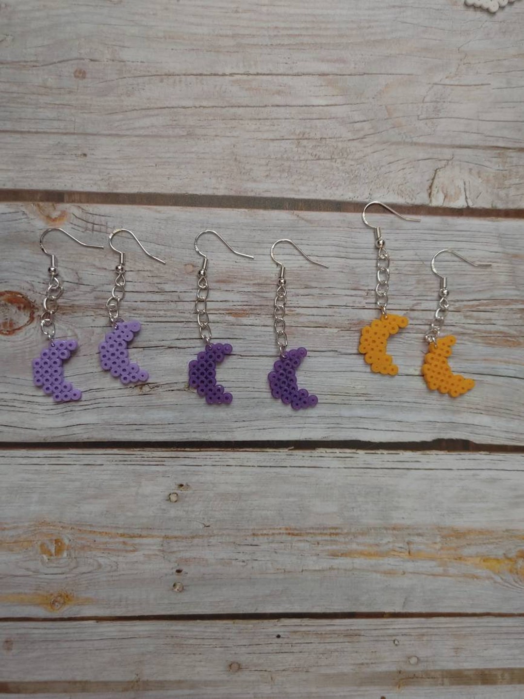 Small Perler Bead Moon Dangle Earrings - Etsy