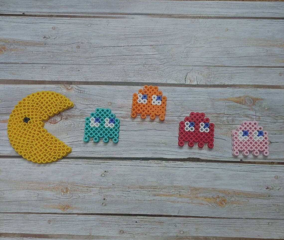 Pac Man and Ghosts Perler Bead Magnet Set - Etsy
