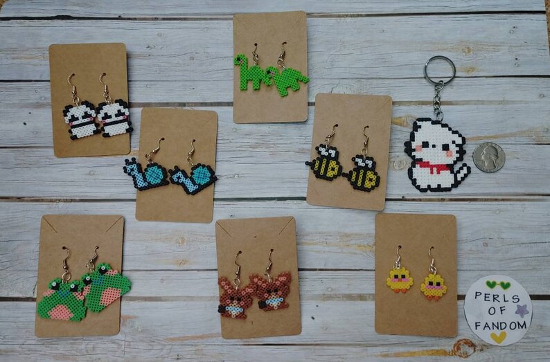 Animal Perler Bead Earrings. Snails, Frogs, Ducks, Bunnies, Dinos ...