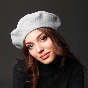 Beret, Beret for Woman, Woolen Beret, Gray Beret, Embroidered Beret ...