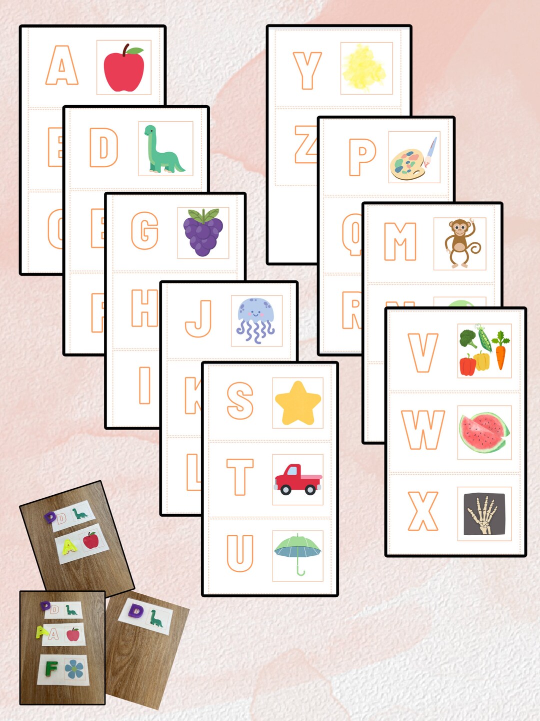 BEGINNING SOUND Picture Match, Printable Alphabet Cards, Kindergarten ...