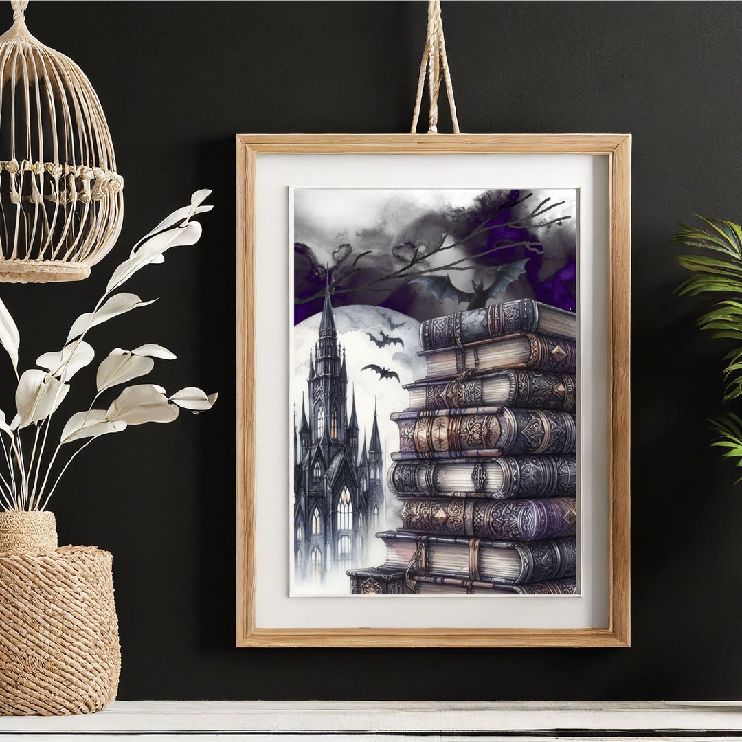 Watercolor Books Printable Digital Book Lover Wall Art, Gothic Book ...