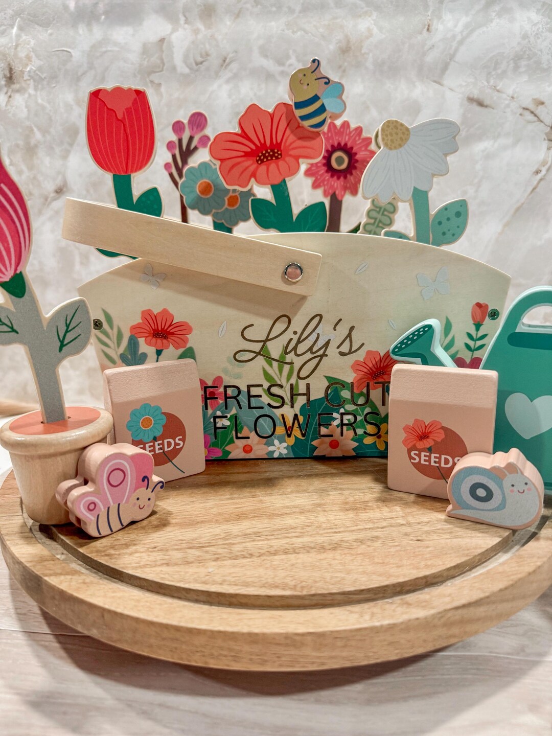 Personalized Wooden Flower Garden Toy Set – Montessori Pretend Play ...