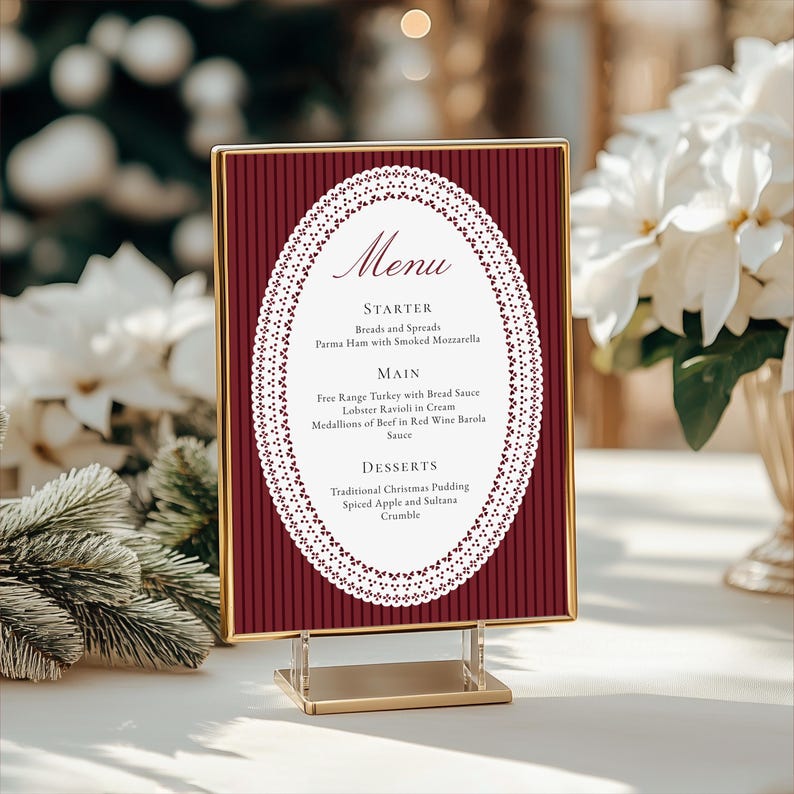 Red & Green Christmas Menu Template With Lace (printable Download) - Etsy