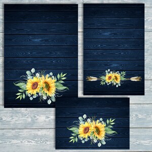 Blue Rustic Sunflower Wedding Template Set; Editable Invitation, RSVP ...