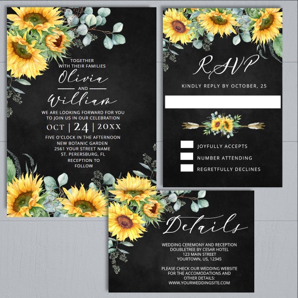 Rustic Sunflower Wedding Invitation Template - Etsy