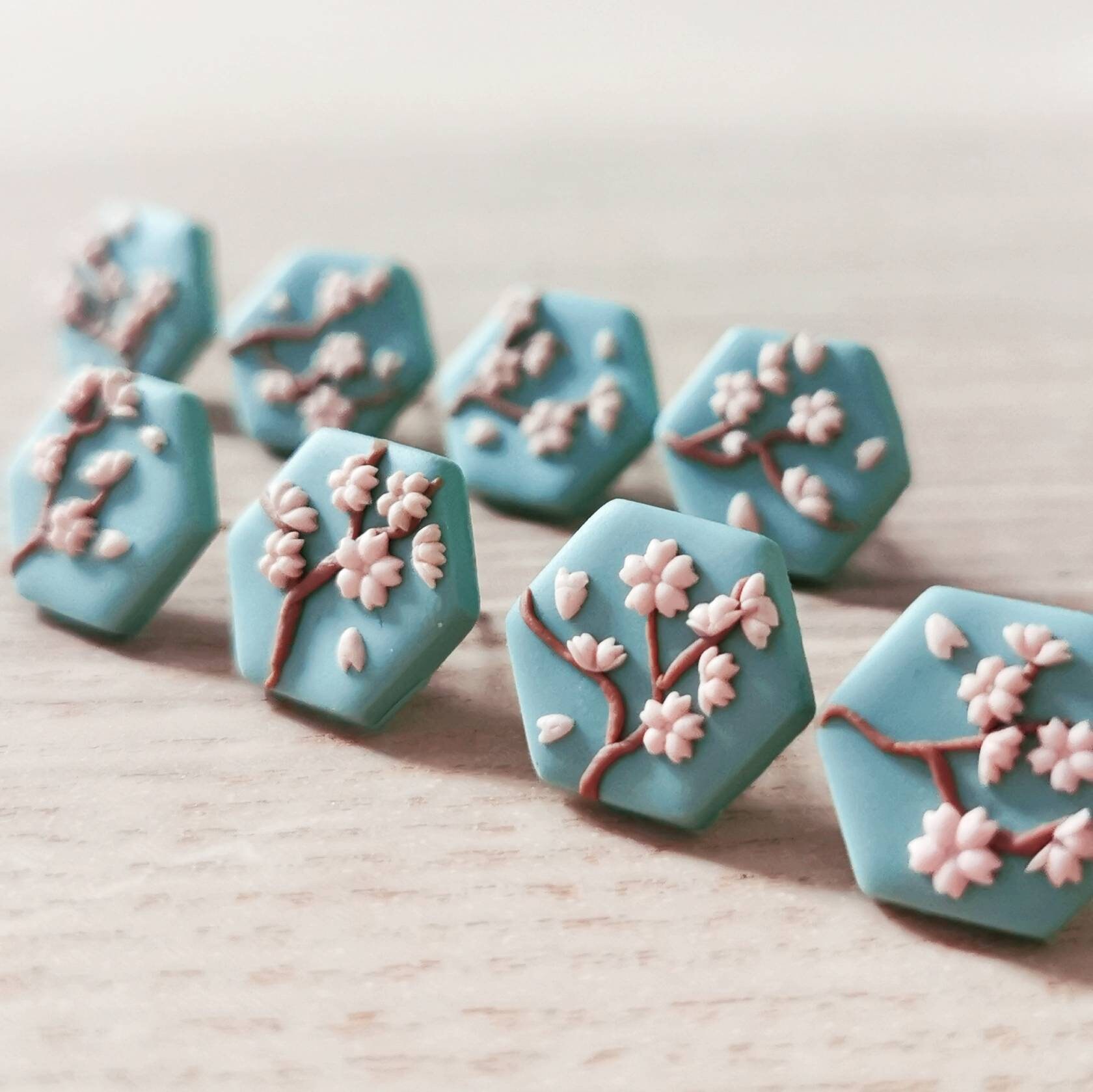 Bi natural// sakura cherry blossom tree hexagon polymer clay | Etsy