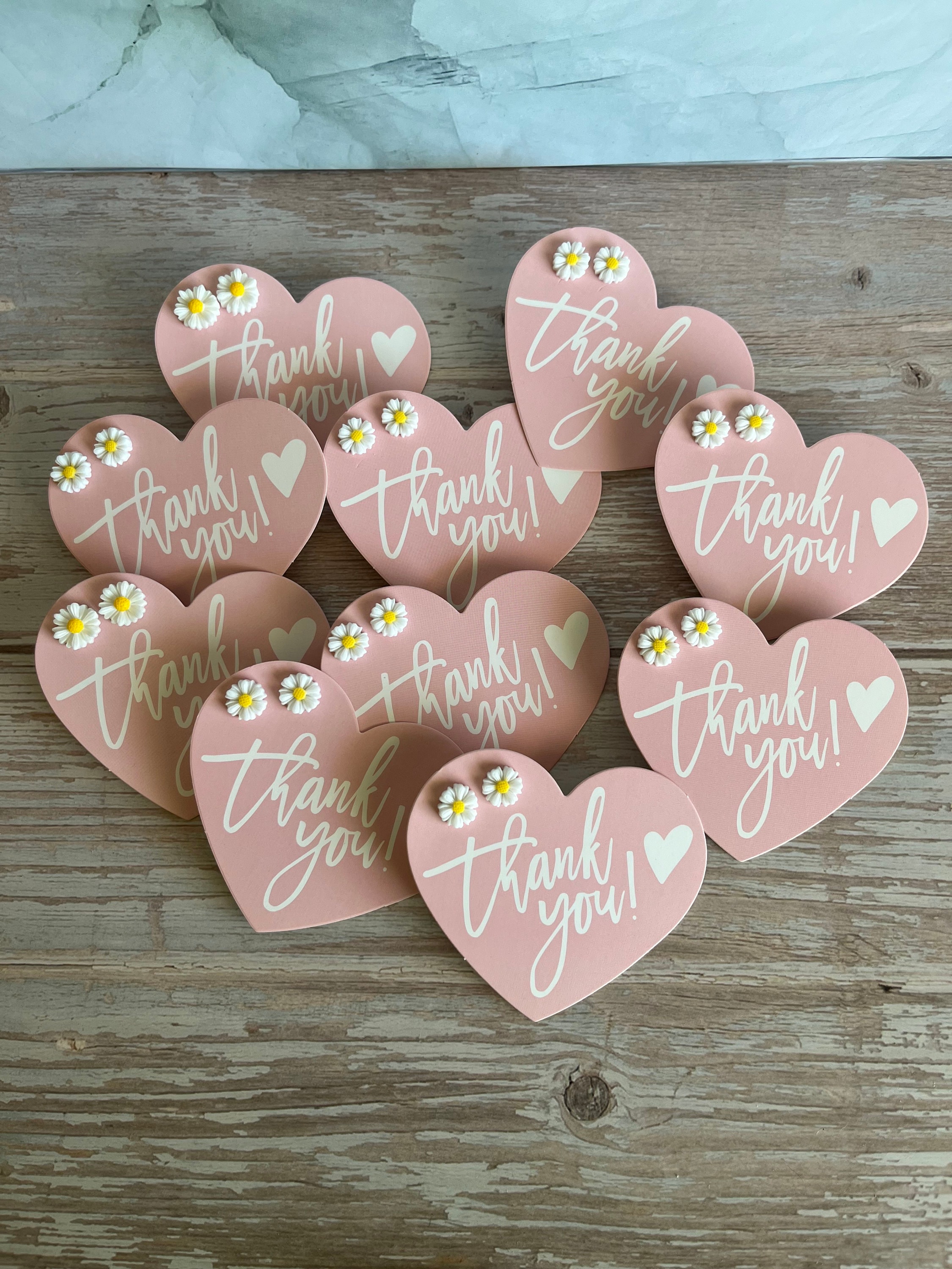 Daisy Stud Earrings on Heart Shaped Thank You Cards - Etsy
